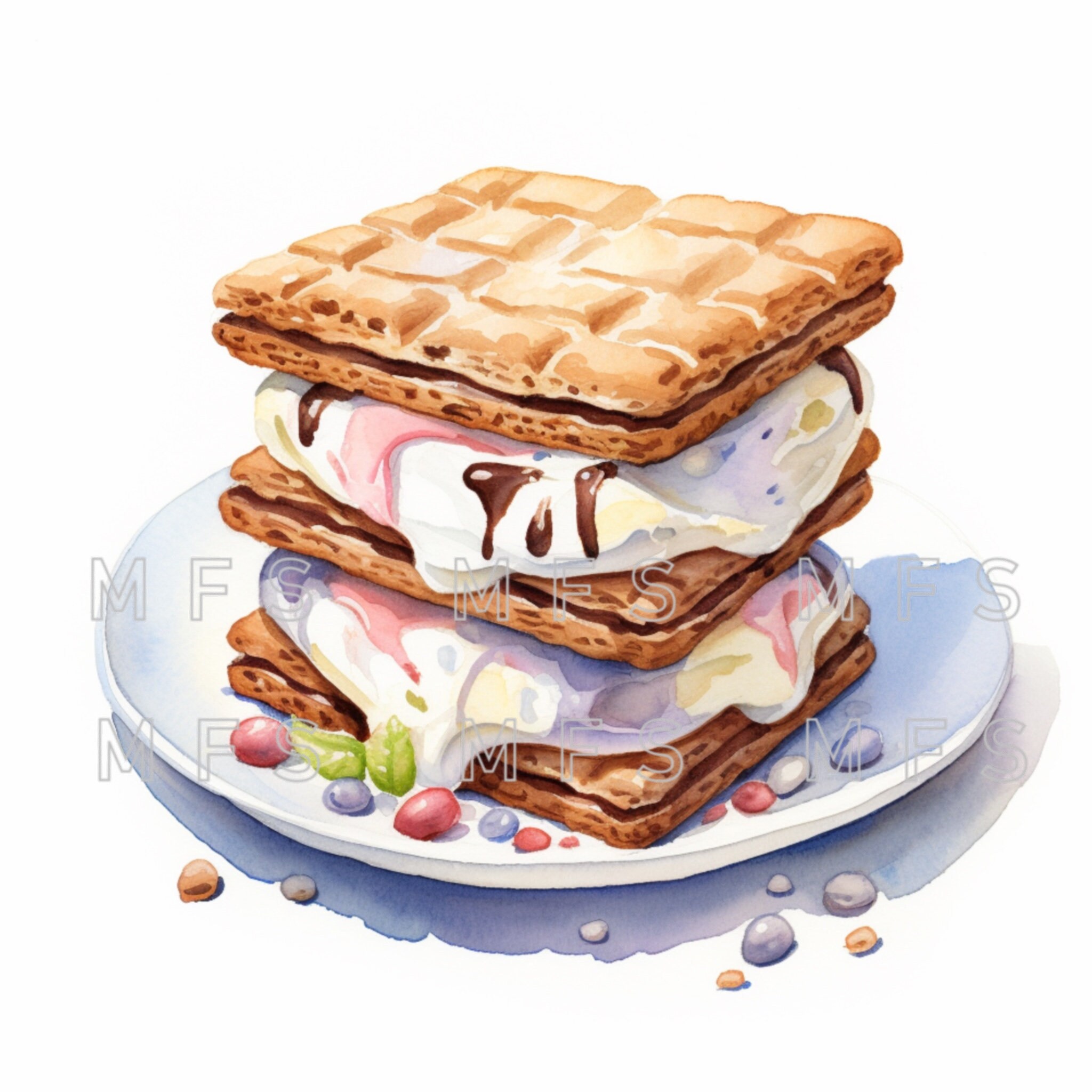 Watercolor Ice Cream Sandwich Clipart, 20 High Quality Jpgs, Instant ...