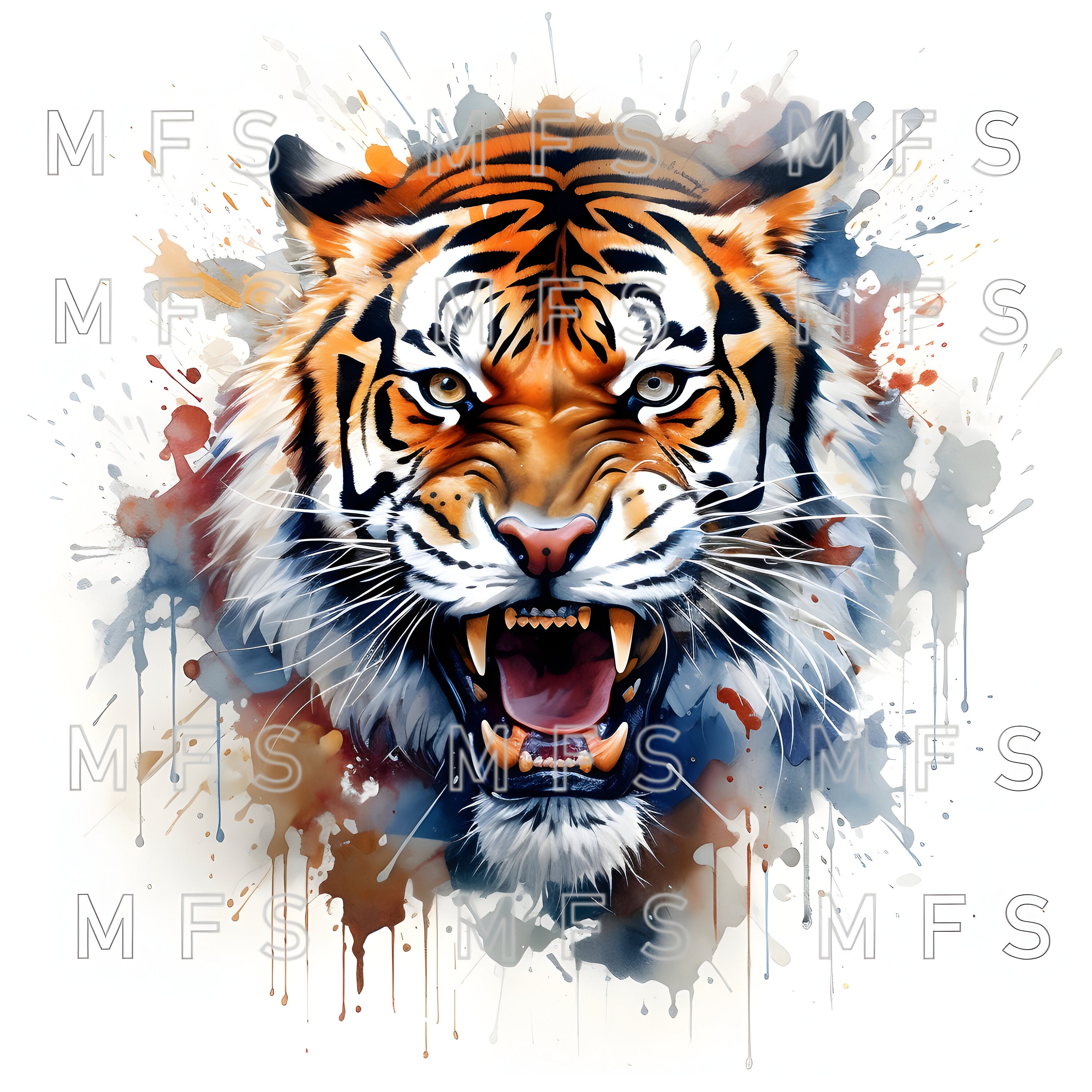 Watercolor Ferocious Tiger Clipart, 20 High Quality Jpgs, Instant ...