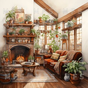 Watercolor Cozy Living Room Clipart, 20 High Quality Jpgs, Instant ...