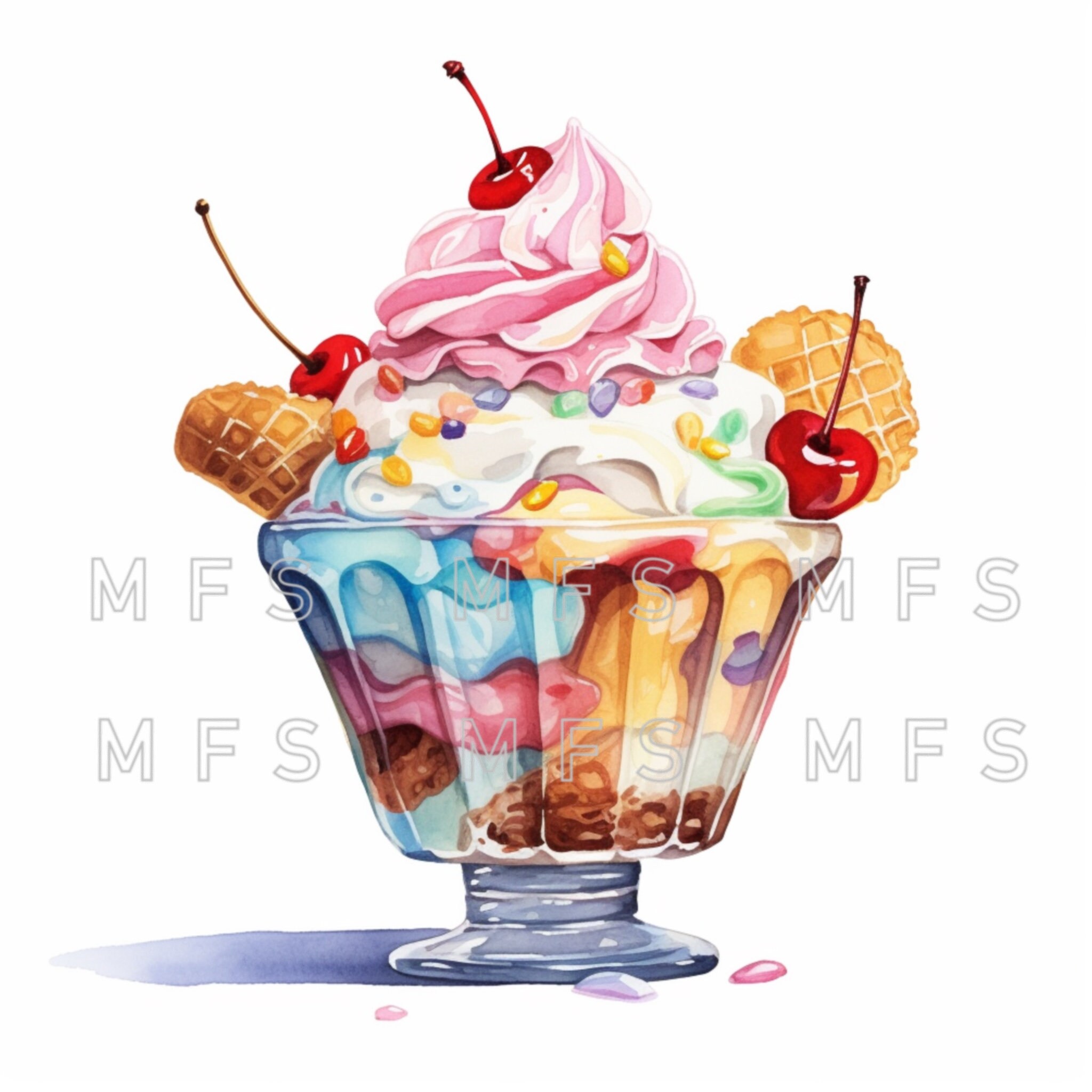 Watercolor Ice Cream Sundae Clipart 20 High Quality Jpgs - Etsy