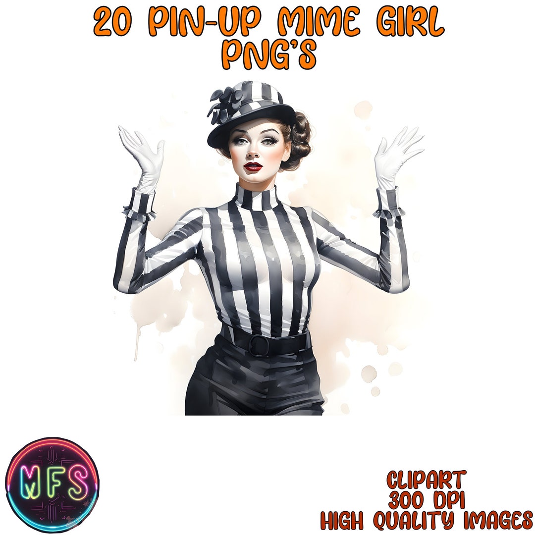 Watercolor 50's Mime Girl Clipart, 20 High Quality Png's, Instant ...