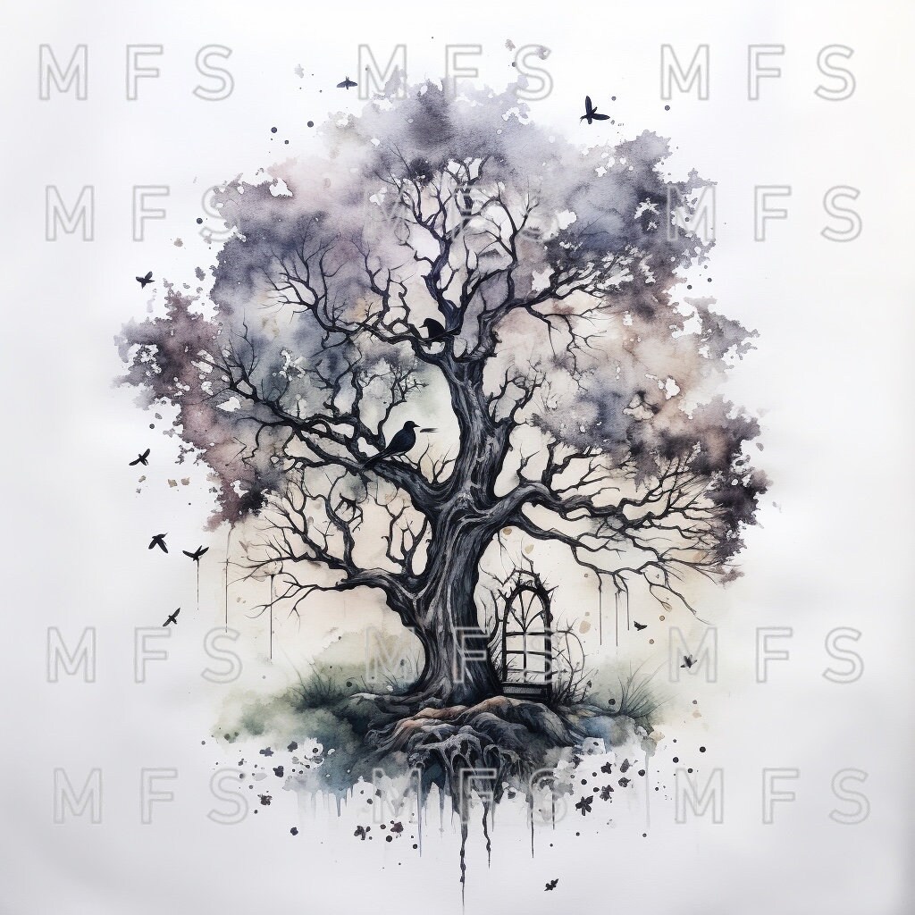 Watercolor Gothic Tree Clipart, 20 High Quality Jpgs, Instant Digital ...
