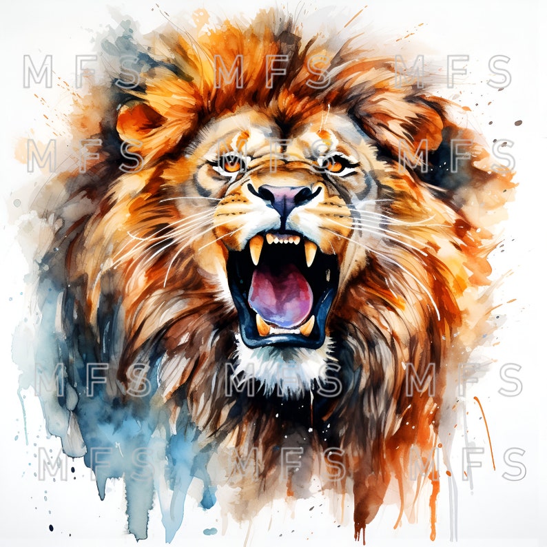 Watercolor Ferocious Lion Clipart 20 High Quality Jpgs - Etsy