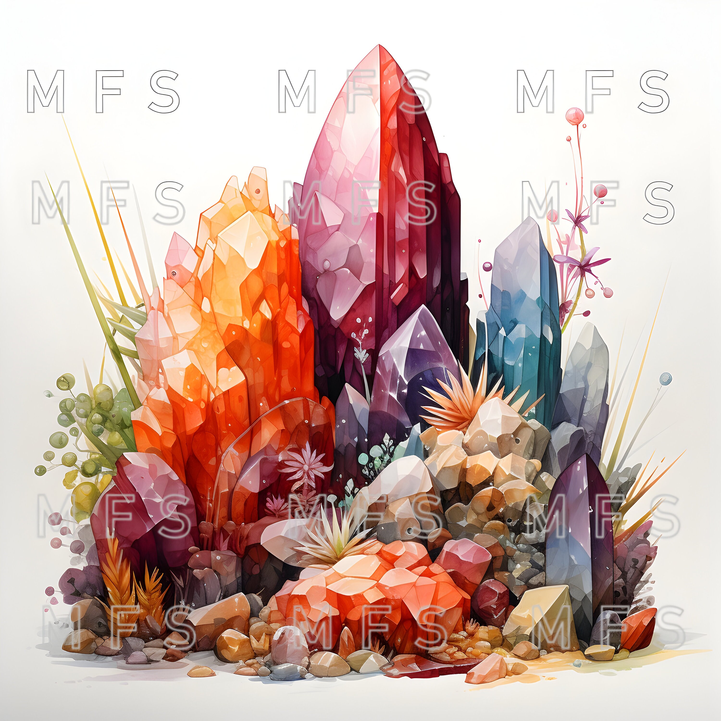 Watercolor Beautiful Crystal Gem Clipart, 20 High Quality Jpgs, Instant ...