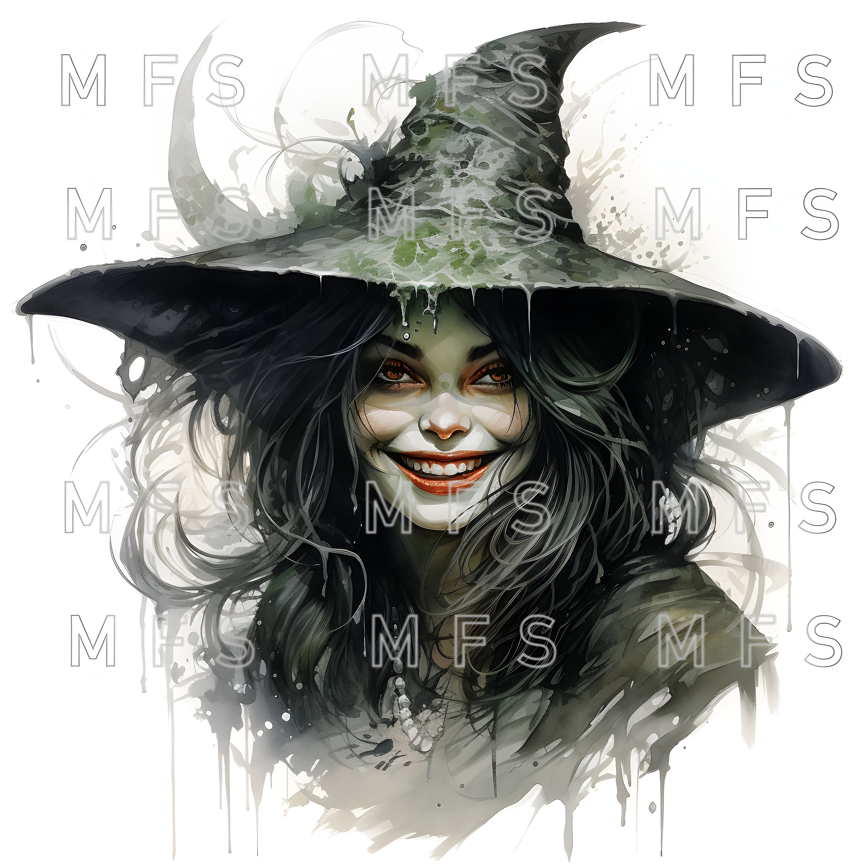 Watercolor Scary Witch Clipart, 20 High Quality Jpgs, Instant Digital ...