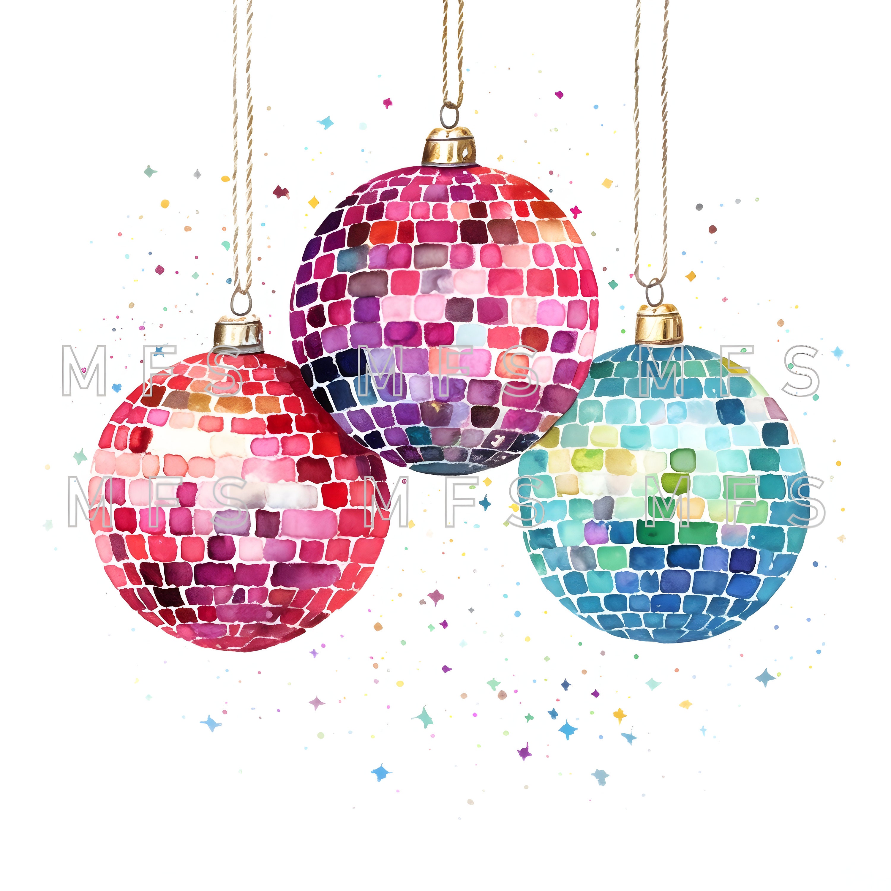 Disco Ball Watercolor Clipart, 20 High Quality Pngs, Instant Digital ...