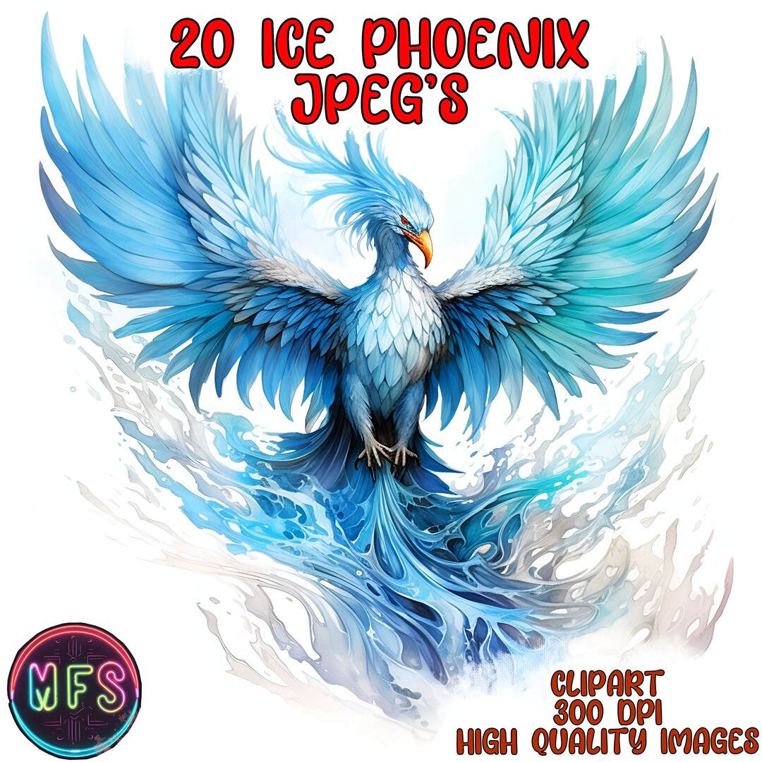 Watercolor Ice Phoenix Clipart, 20 High Quality Jpgs, Instant Digital ...