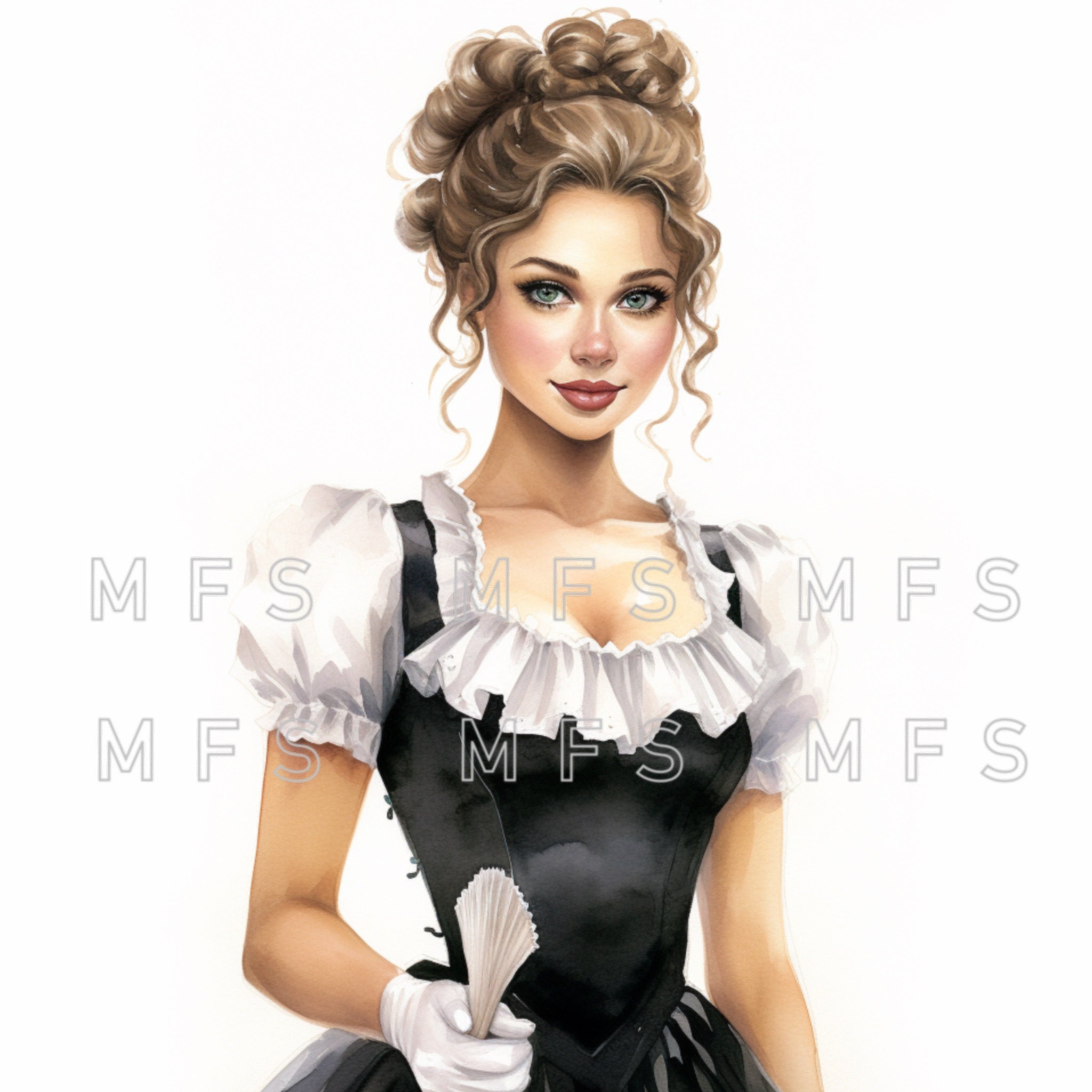 Watercolor French Maid Clipart, 20 High Quality Jpgs, Instant Digital ...