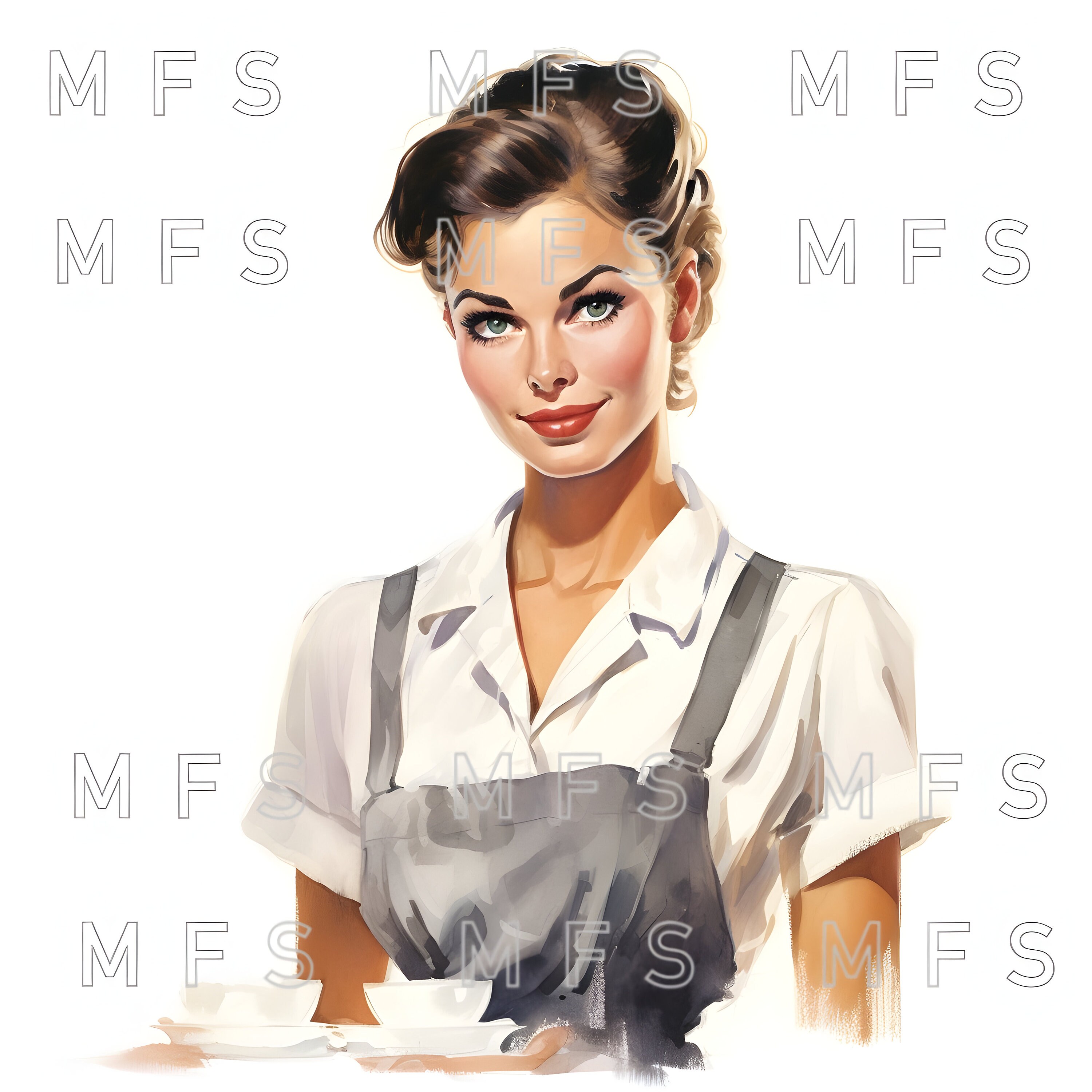 Watercolor Vintage Waiter Girl Clipart , 20 High Quality Jpgs, Instant ...