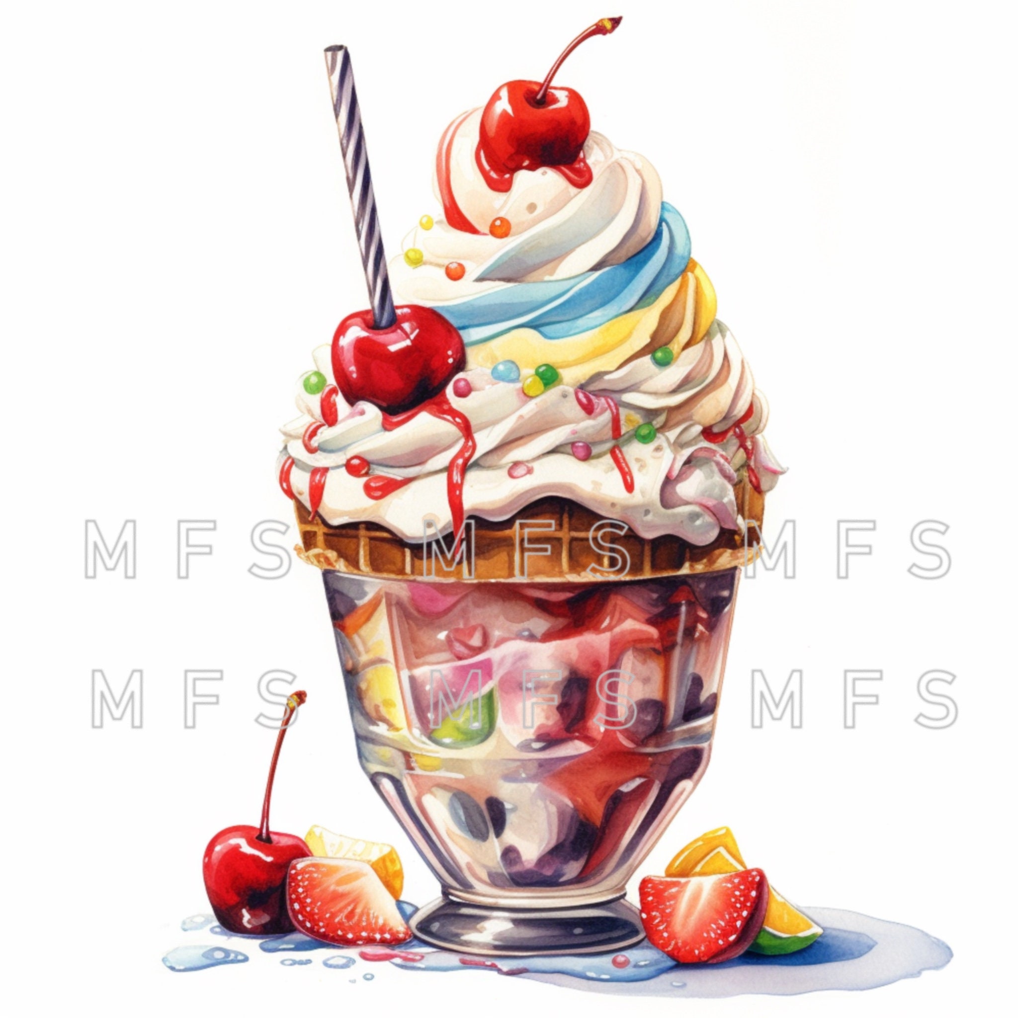 Watercolor Ice Cream Sundae Clipart 20 High Quality Jpgs - Etsy