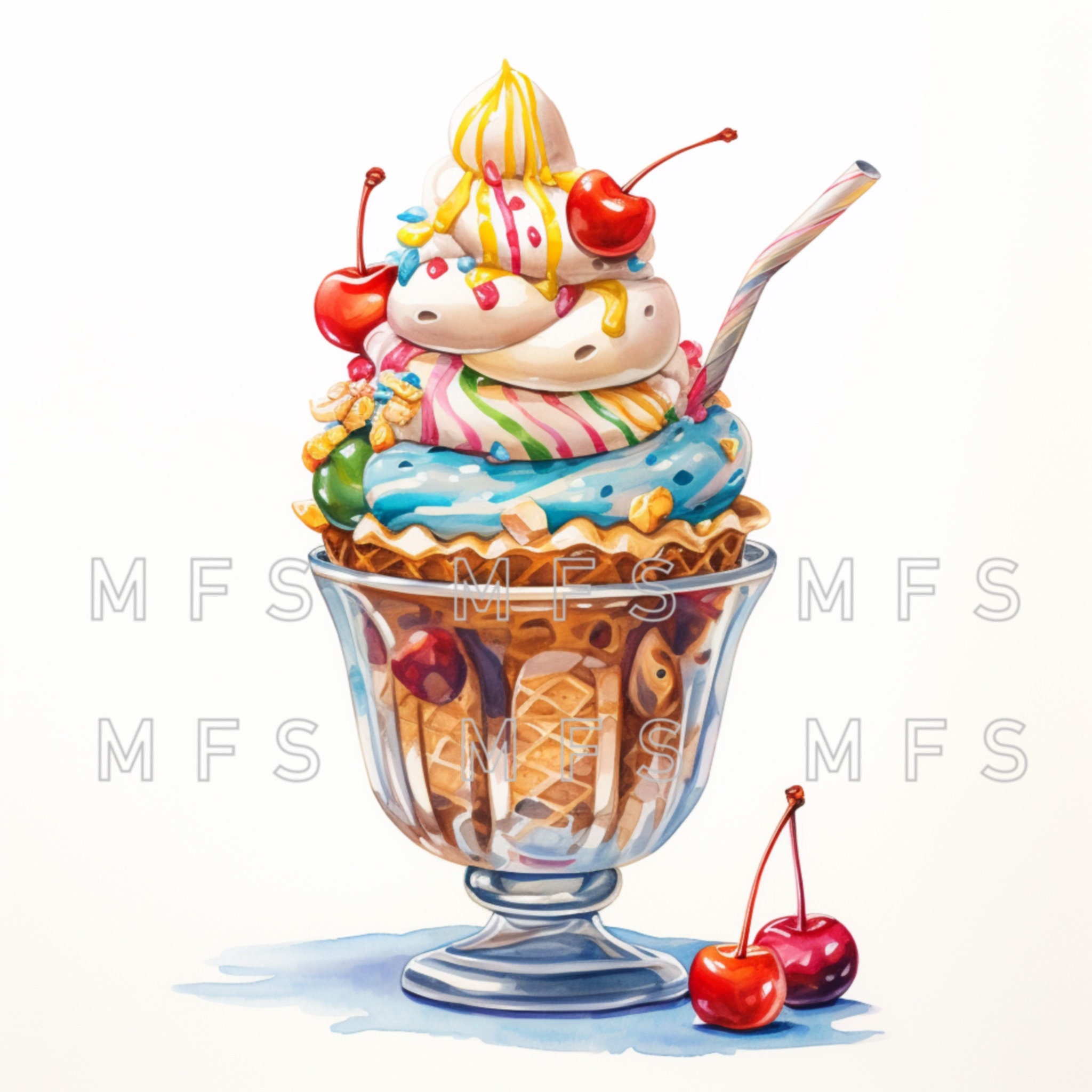 Watercolor Ice Cream Sundae Clipart 20 High Quality Jpgs - Etsy