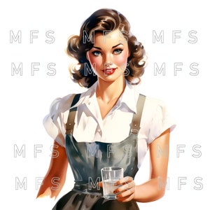 Watercolor Vintage Waiter Girl Clipart , 20 High Quality Jpgs, Instant ...