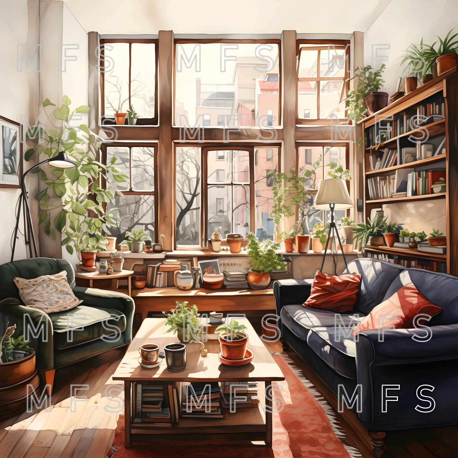 Watercolor Cozy Living Room Clipart, 20 High Quality Jpgs, Instant ...