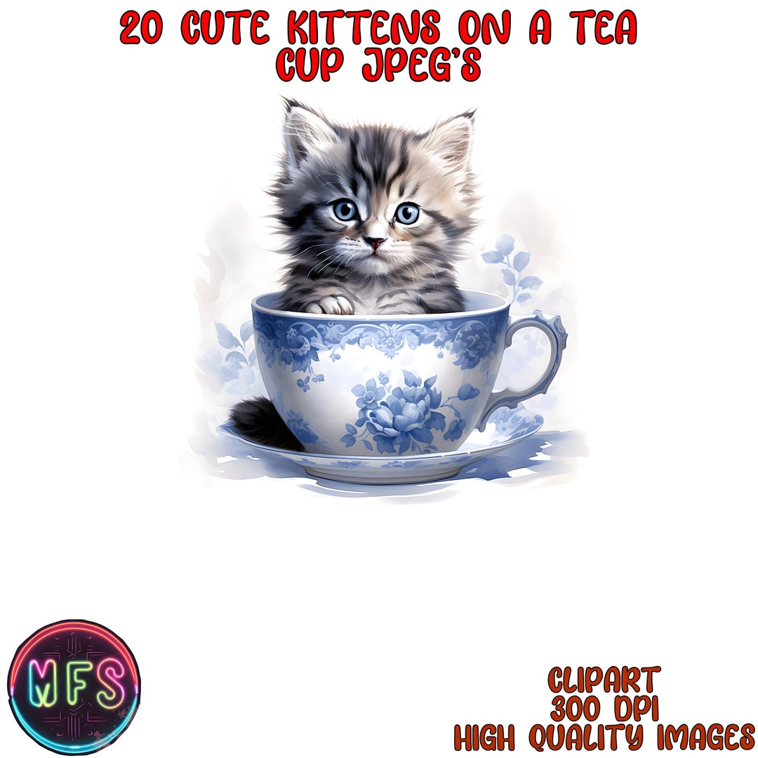 Watercolor Cats on Teacup Clipart, 20 High Quality Jpgs, Instant ...