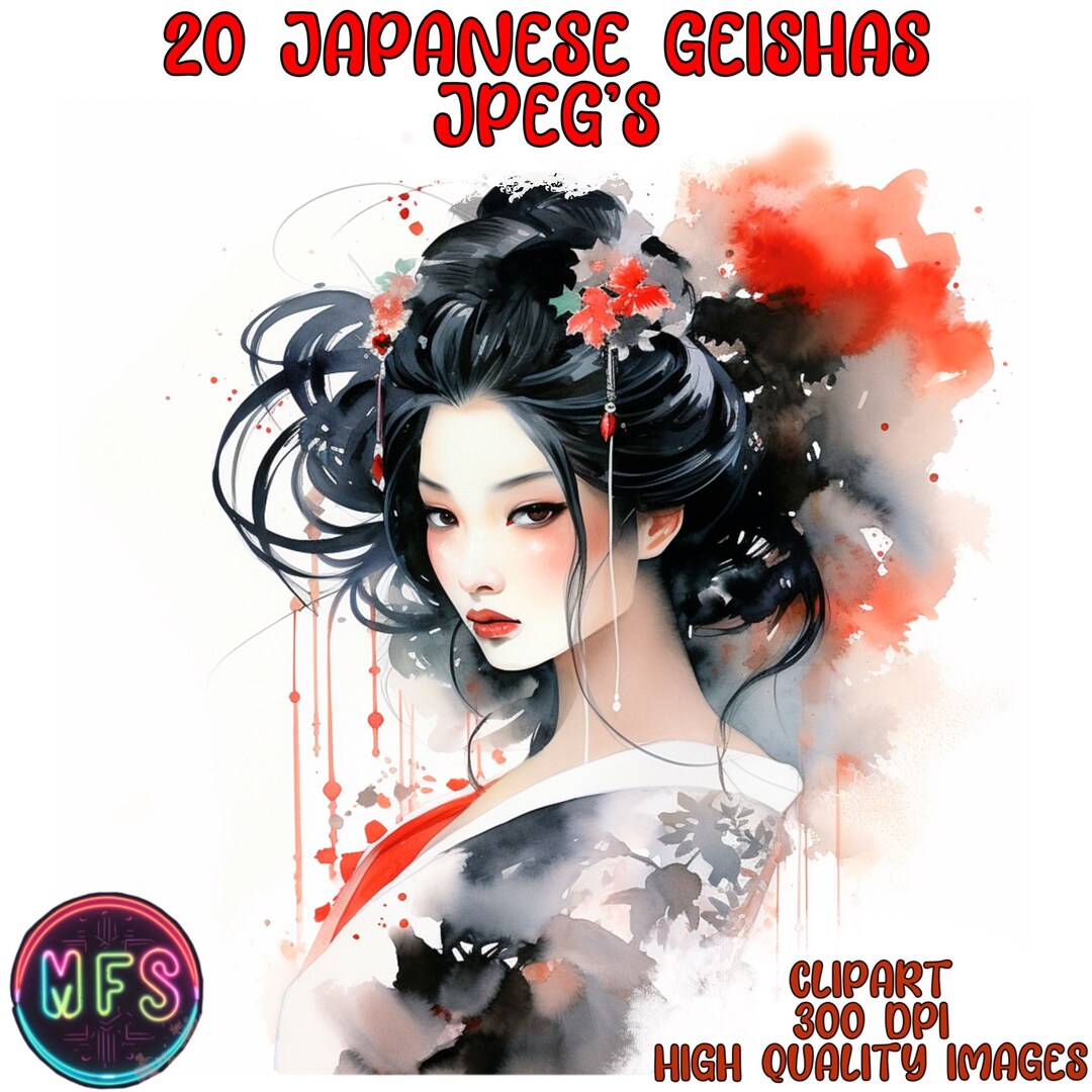 Watercolor Japanese Geisha Clipart, 20 High Quality Jpgs, Instant ...