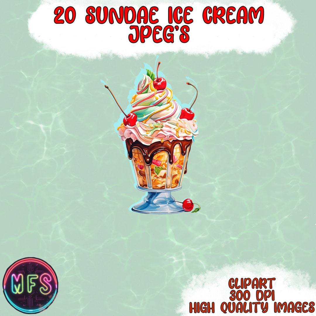Watercolor Ice Cream Sundae Clipart, 20 High Quality Jpgs, Instant ...