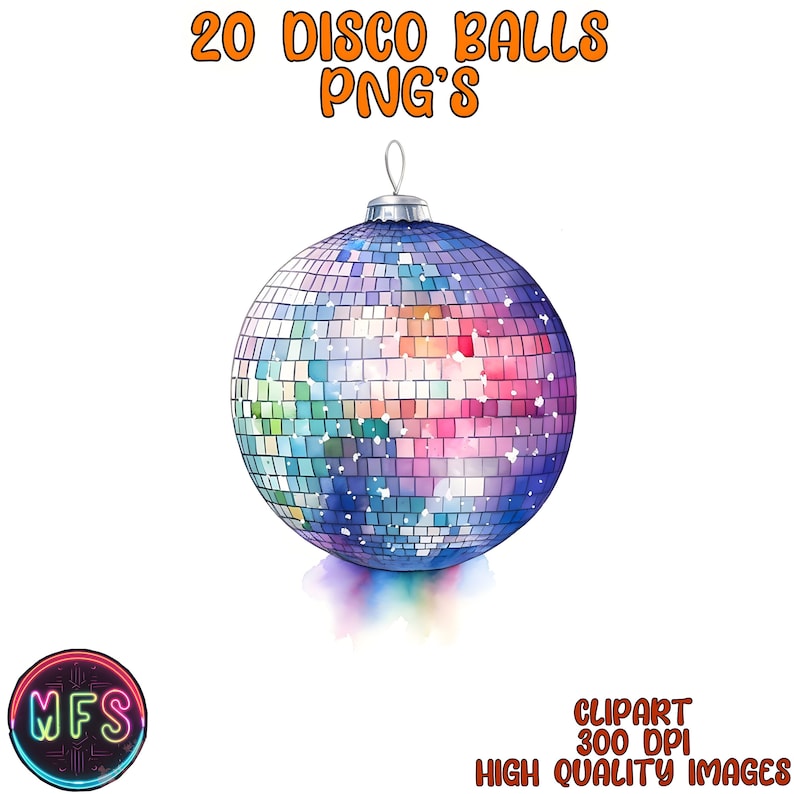 Disco Ball Watercolor Clipart, 20 High Quality Pngs, Instant Digital ...