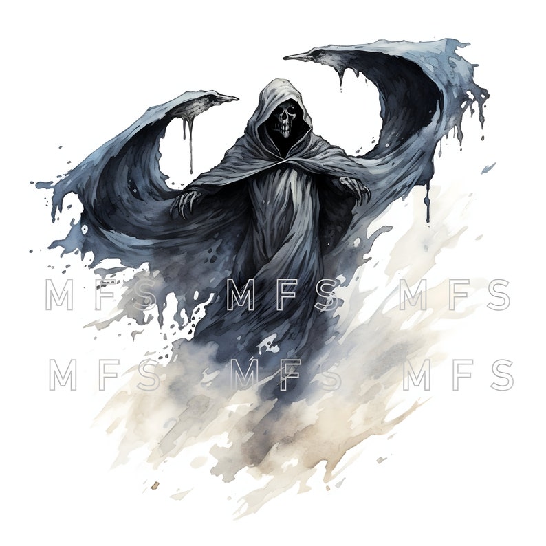 Watercolor Flying Death Clipart, 20 High Quality Jpgs, Instant Digital ...