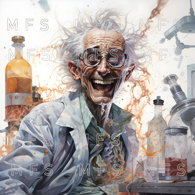 Watercolor Scary Mad Scientist Clipart, 20 High Quality Jpgs, Instant ...