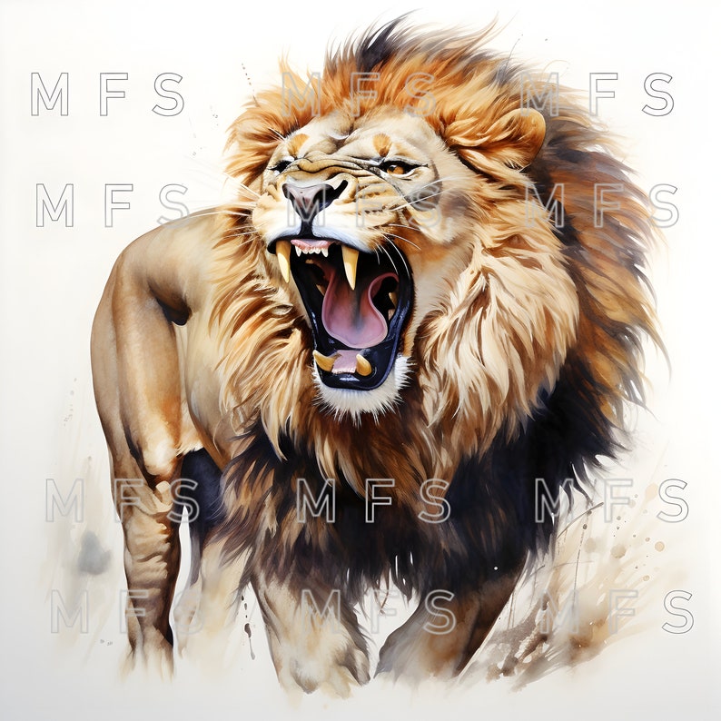 Watercolor Ferocious Lion Clipart 20 High Quality Jpgs - Etsy