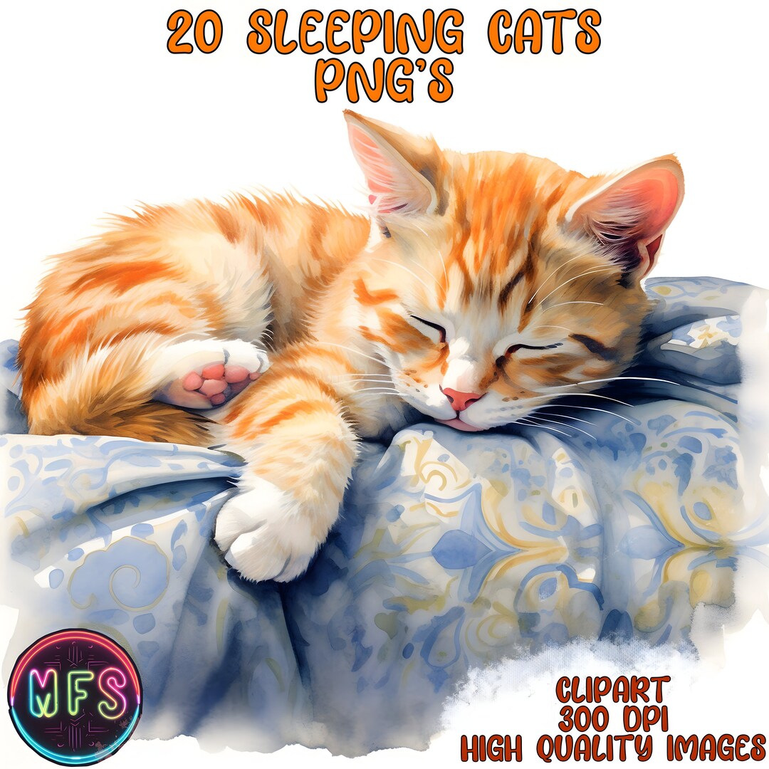 Watercolor Sleeping Cats Clipart, 20 High Quality Pngs, Instant Digital ...