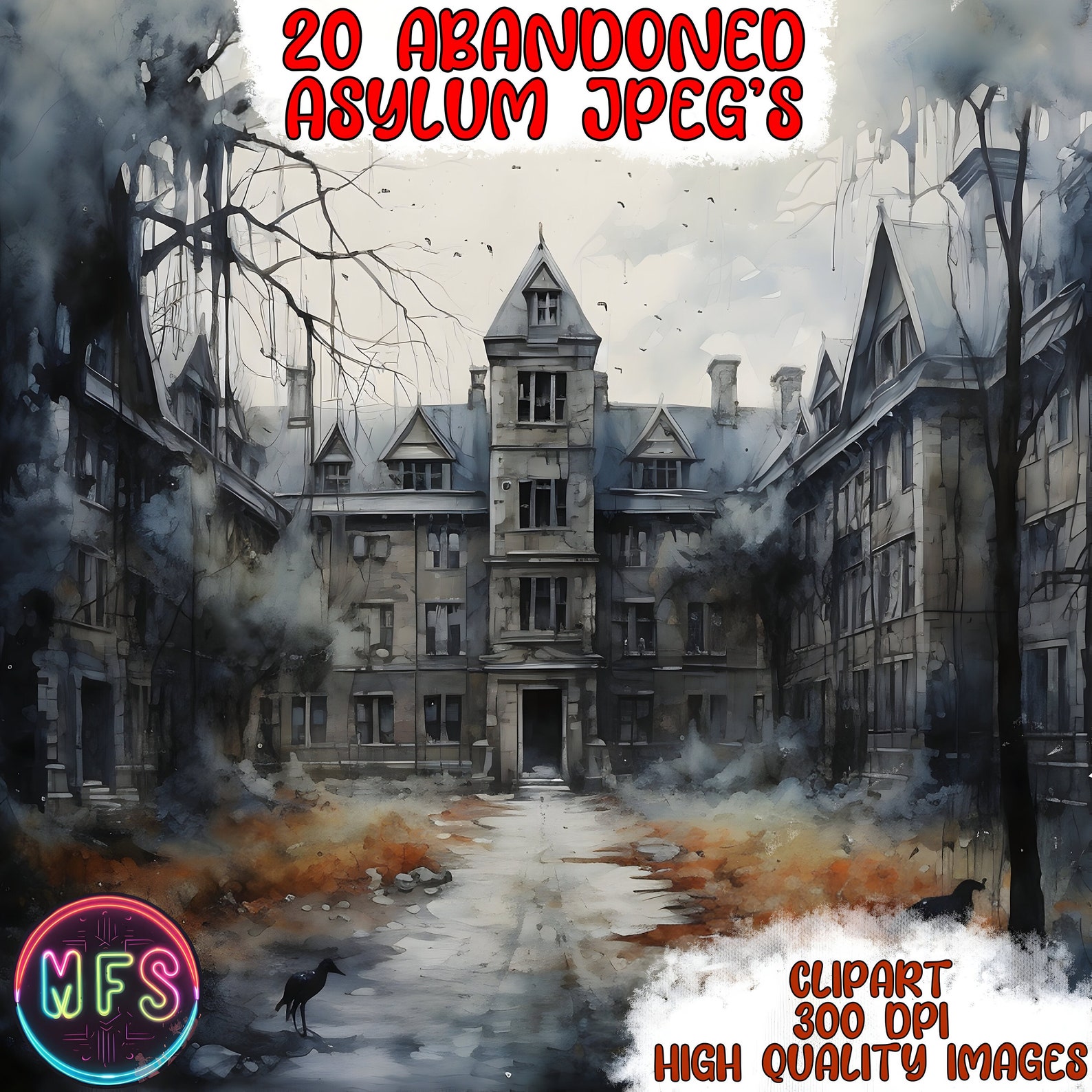 Watercolor Abandoned Asylum Clipart, 20 High Quality Jpgs, Instant ...