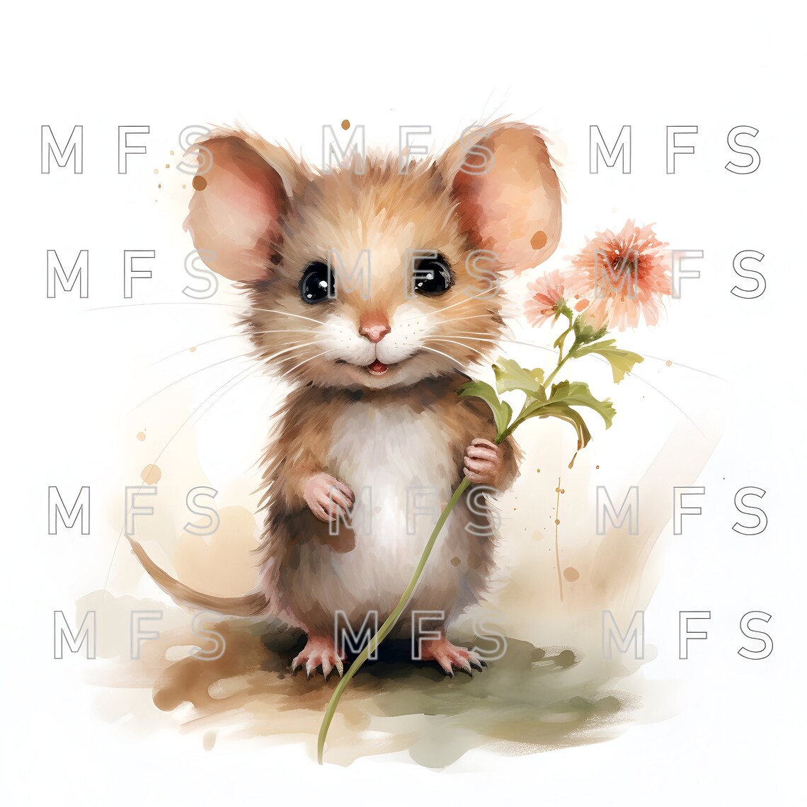 Watercolor Mouse and Flower Clipart 20 High Quality Jpgs - Etsy