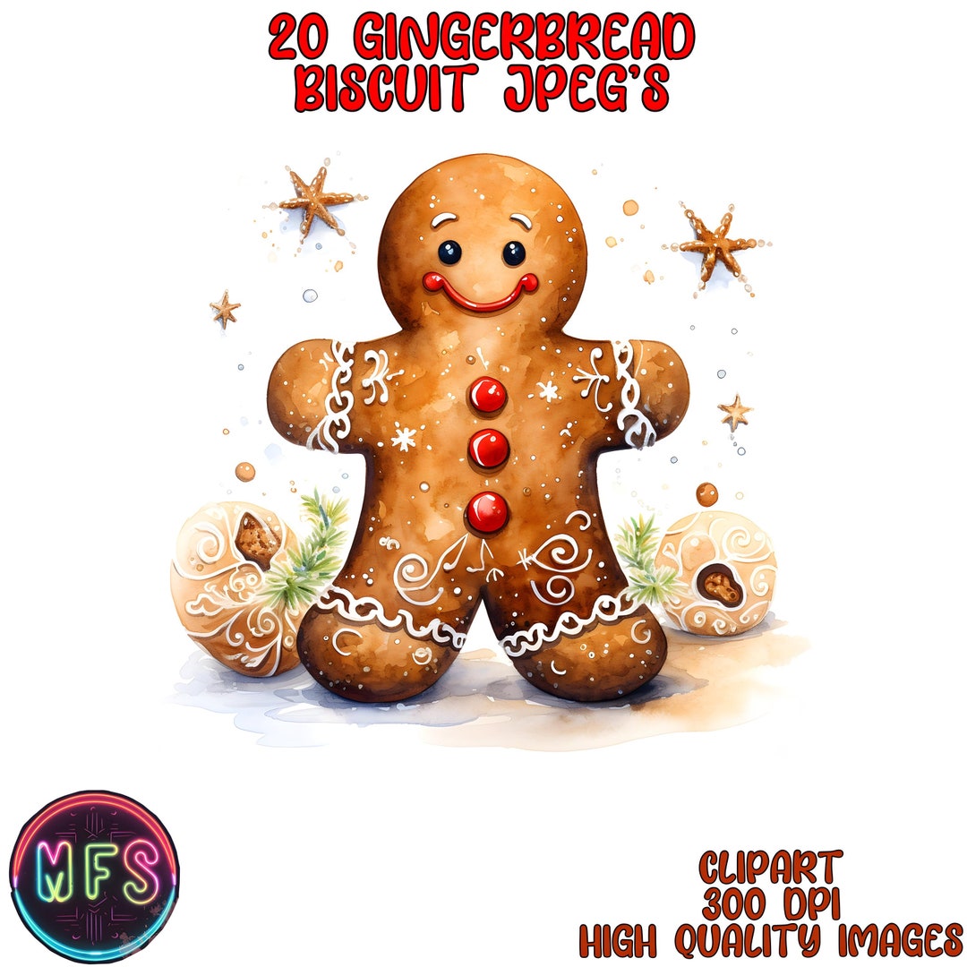 Watercolor Gingerbread Cookie Clipart, 20 High Quality JPG, Instant ...