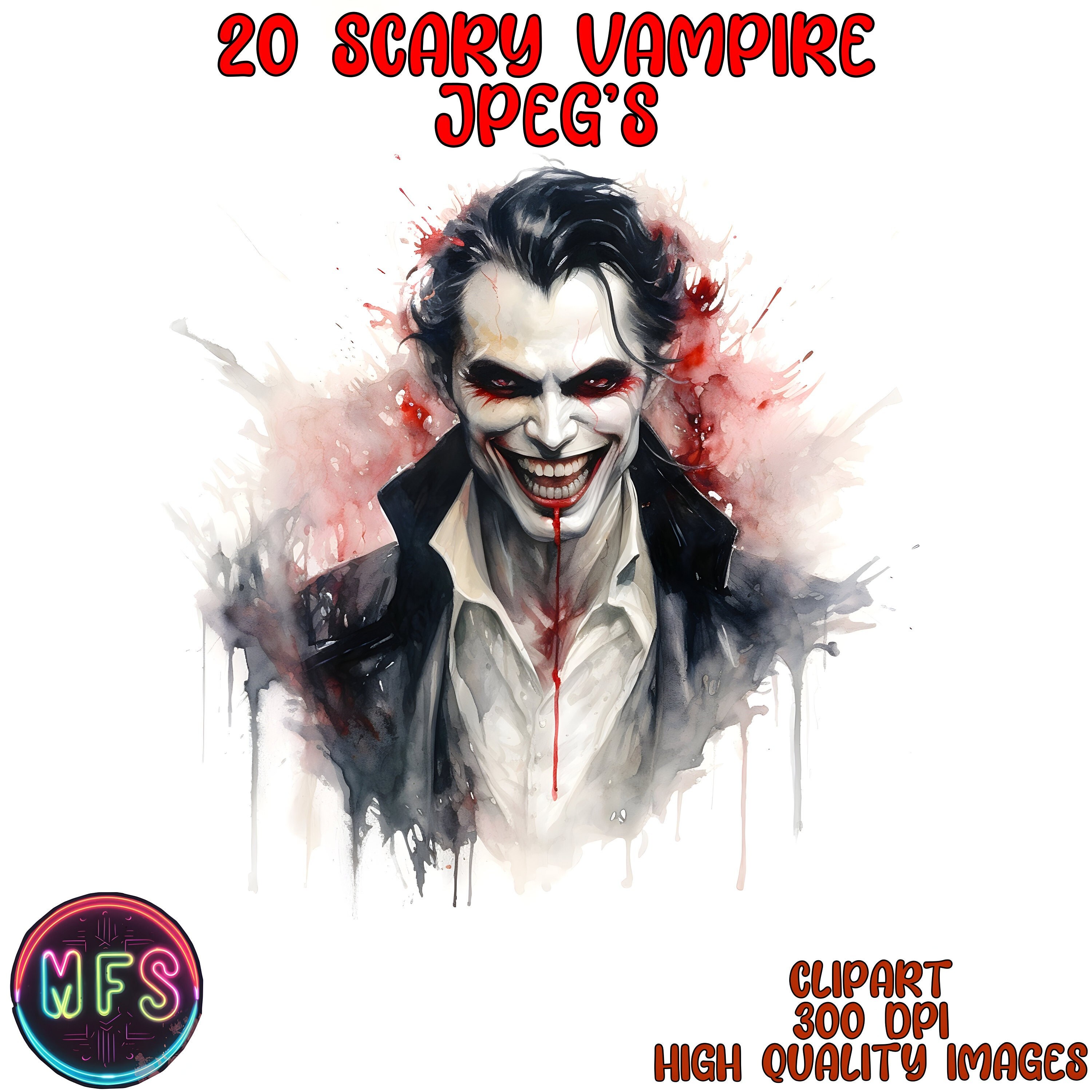 Watercolor Scary Vampire Clipart, 20 High Quality Jpgs, Instant Digital ...