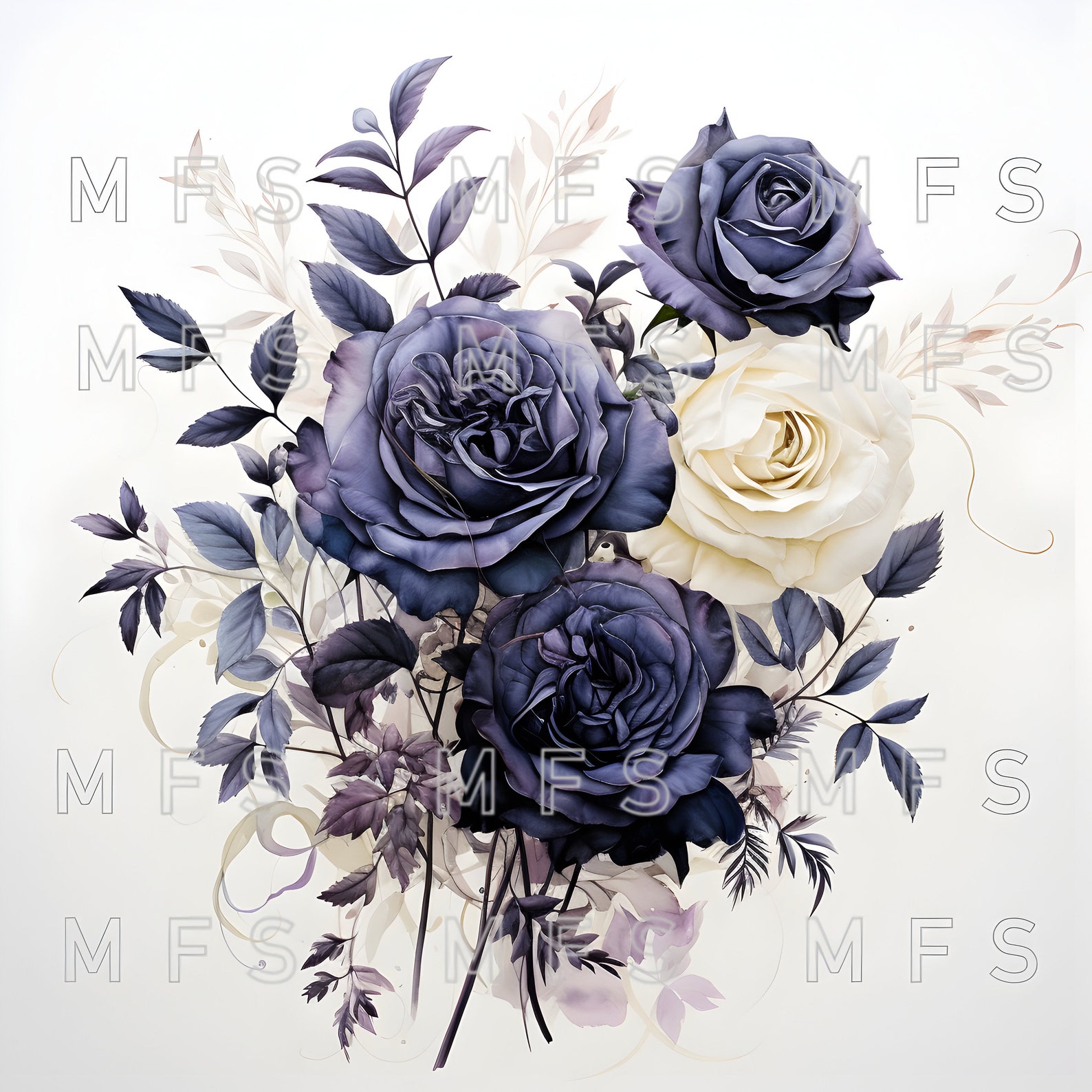 Watercolor Black Roses Clipart, 20 High Quality Jpgs, Instant Digital ...