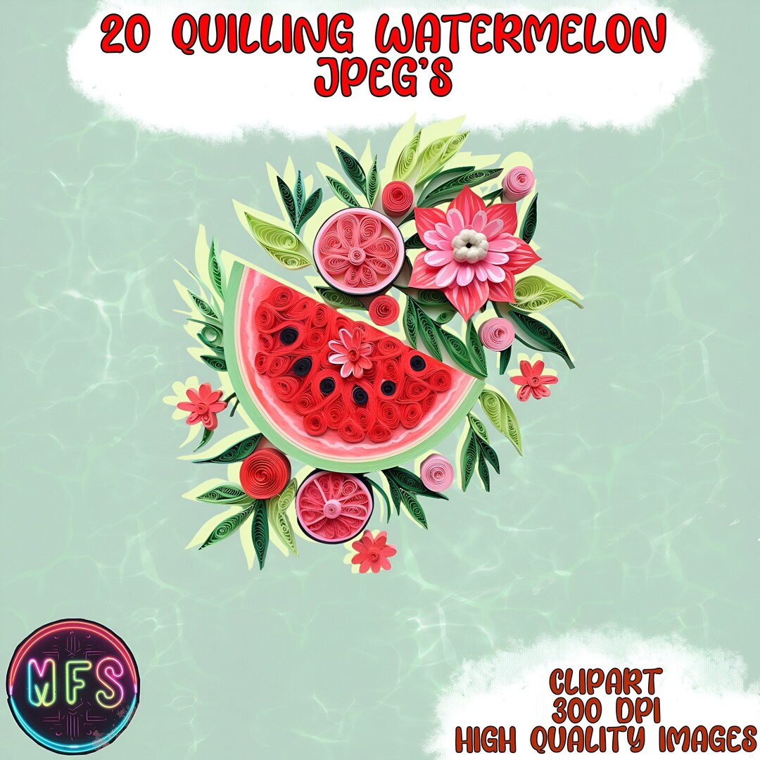 Watercolor Quilling Watermelon Clipart, 20 High Quality Jpgs, Instant ...