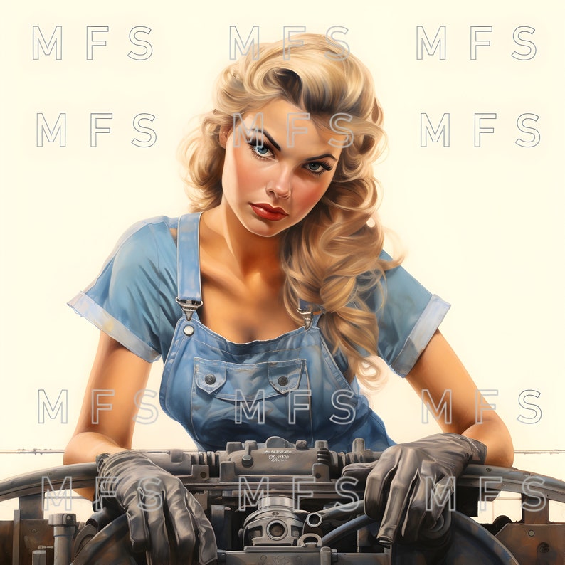 Watercolor Vintage Mechanic Girl Clipart , 20 High Quality Jpgs ...