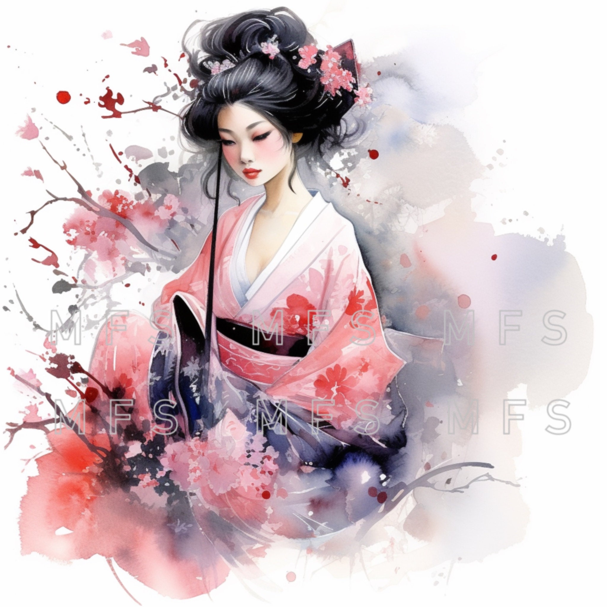 Watercolor Japanese Geisha Clipart, 20 High Quality Jpgs, Instant ...