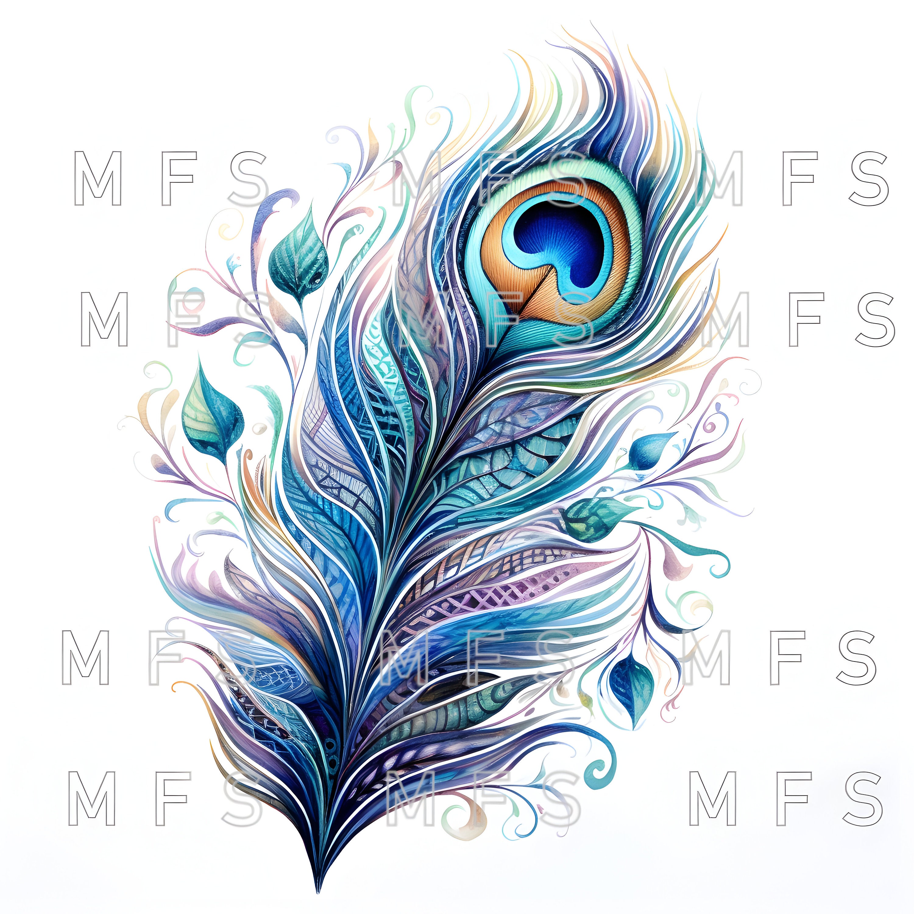 Watercolor Peacock Feather Clipart, 20 High Quality Jpgs, Instant ...