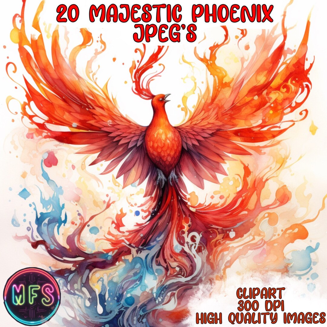 Watercolor Phoenix Clipart, 20 High Quality Jpgs, Instant Digital ...