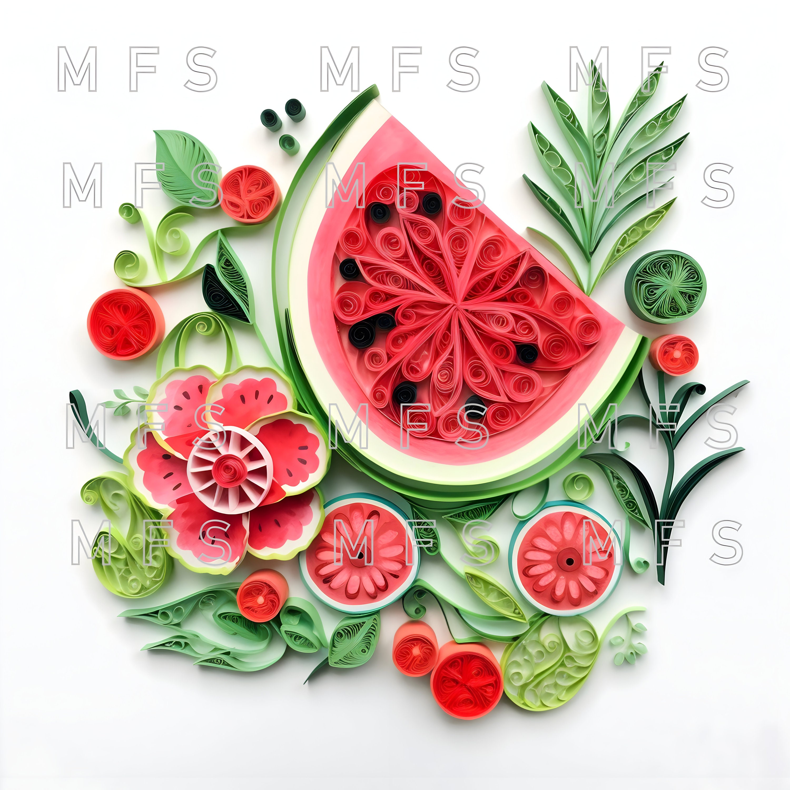 Watercolor Quilling Watermelon Clipart, 20 High Quality Jpgs, Instant ...