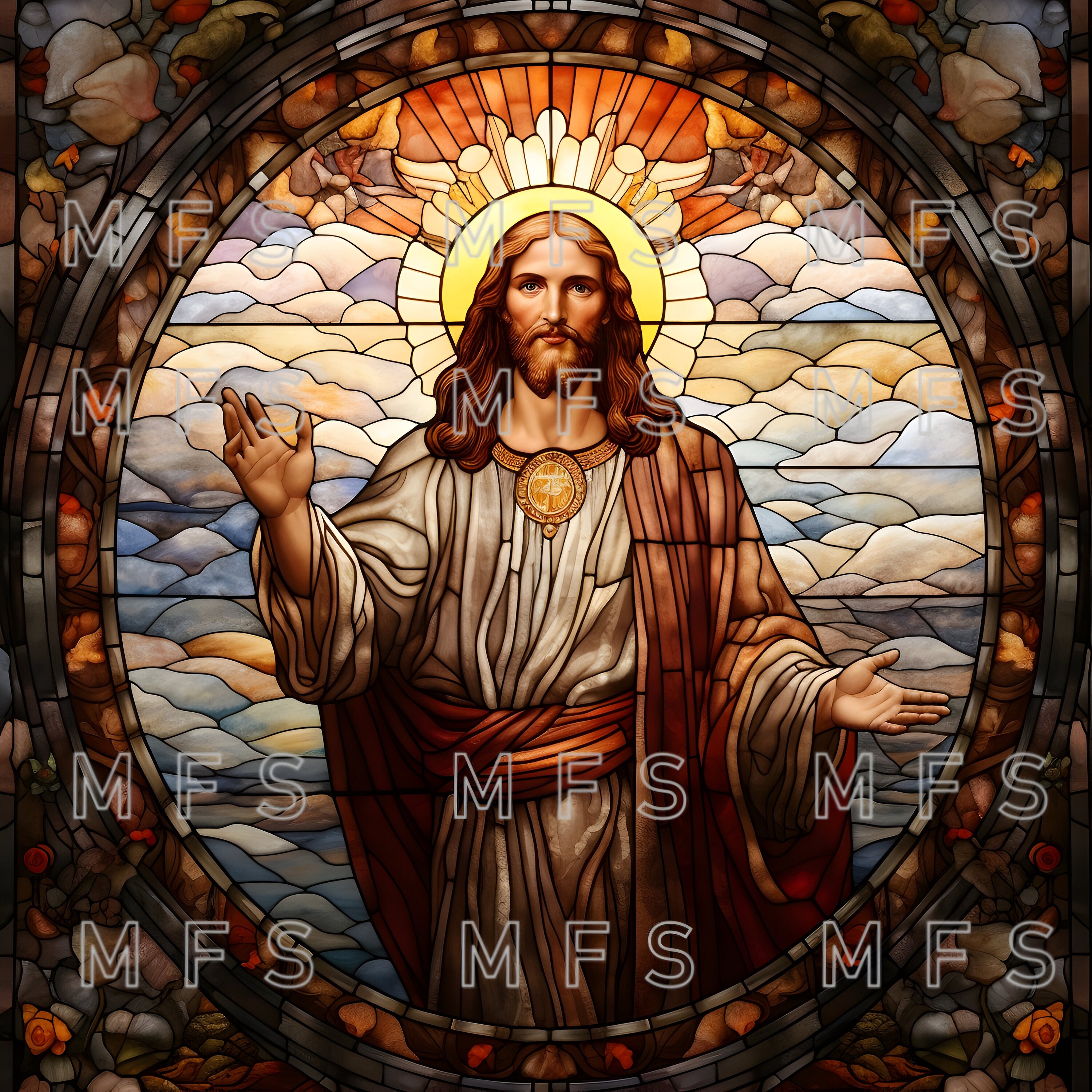 Watercolor Stained Glass Jesus Clipart, 20 High Quality Jpgs, Instant ...