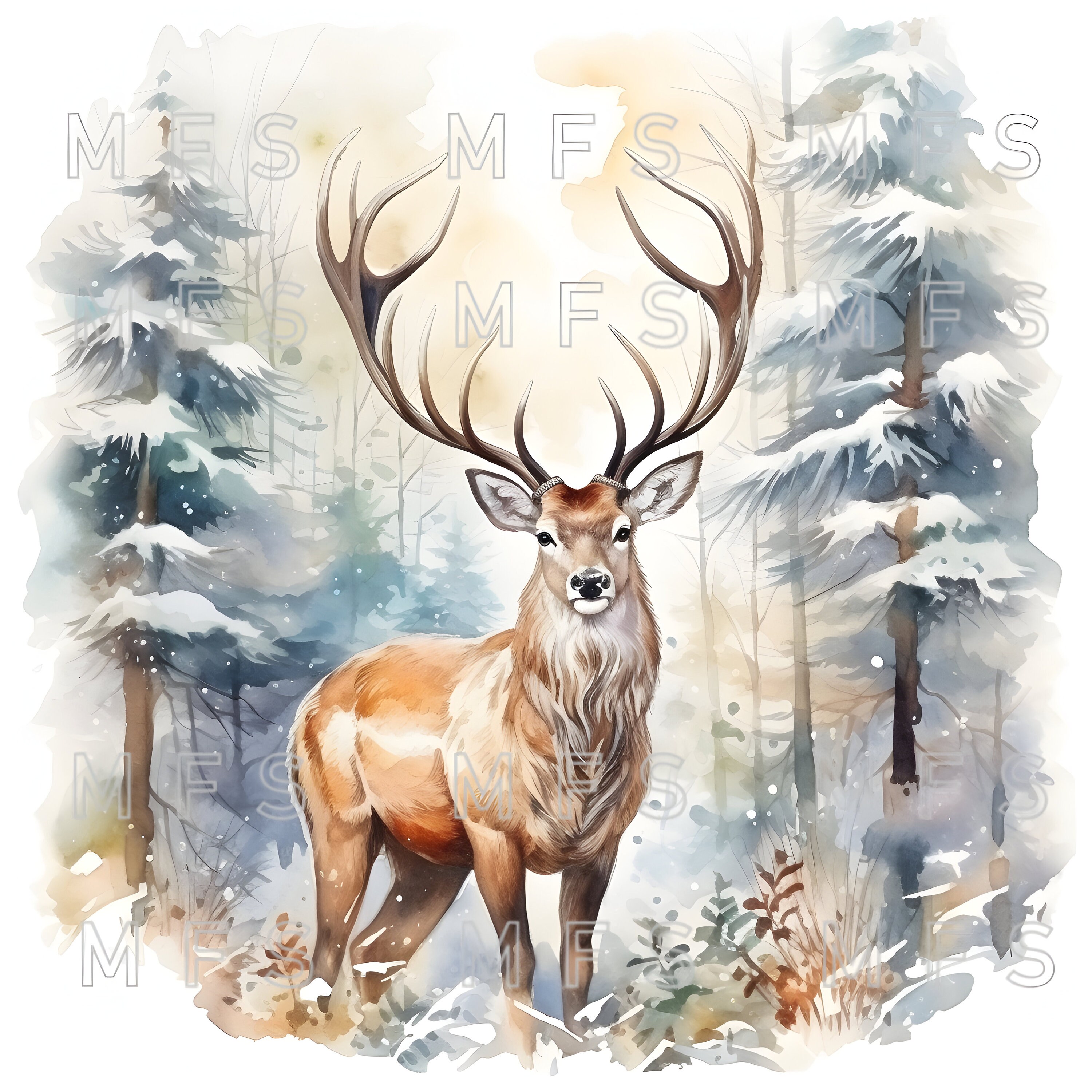 Watercolor Deer in the Forest Clipart, 20 High Quality Jpgs, Instant ...