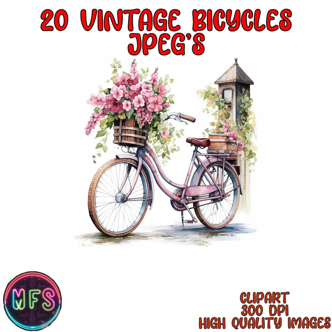 Watercolor Vintage Bicycle Clipart, 20 High Quality Jpgs, Instant ...