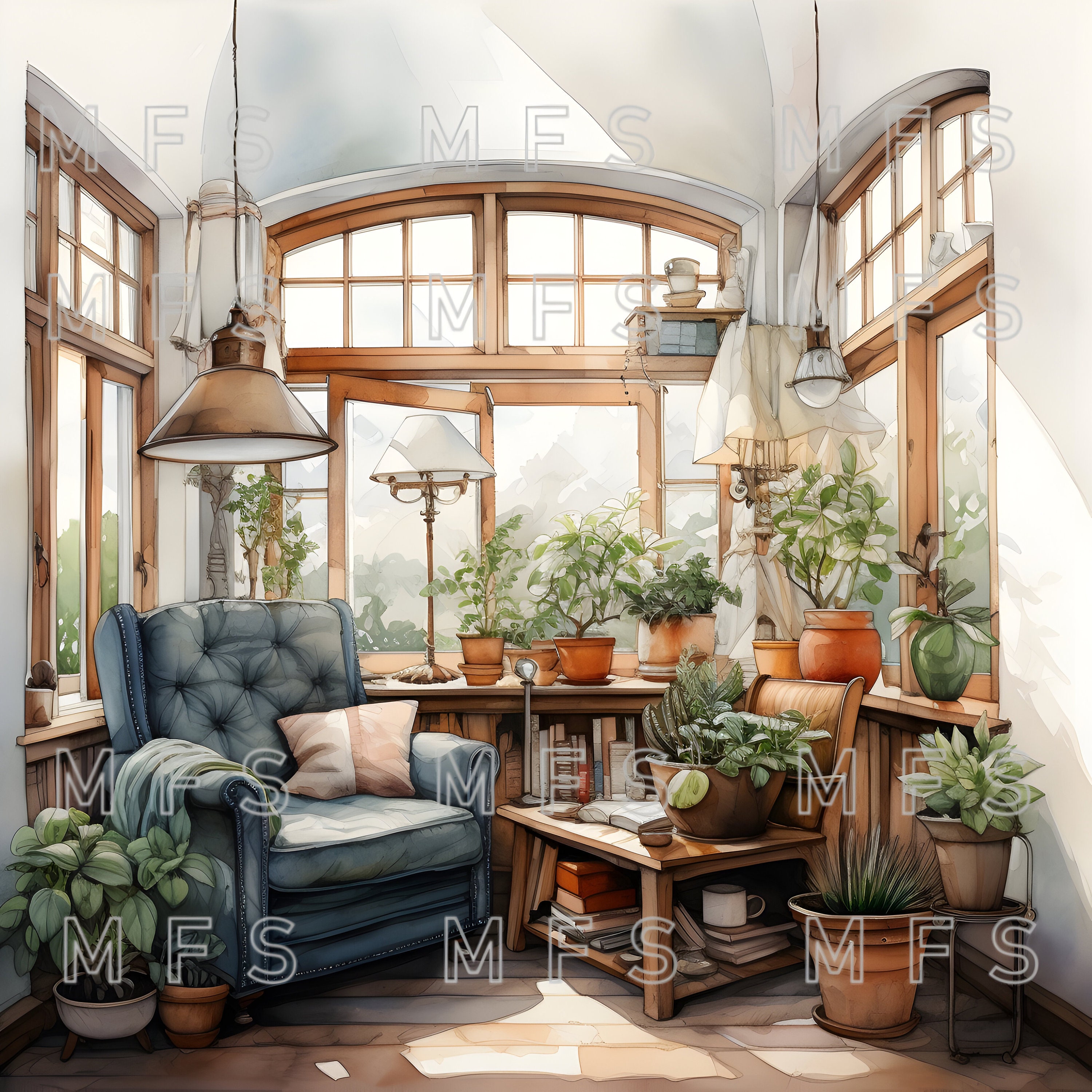 Watercolor Cozy Living Room Clipart, 20 High Quality Jpgs, Instant ...