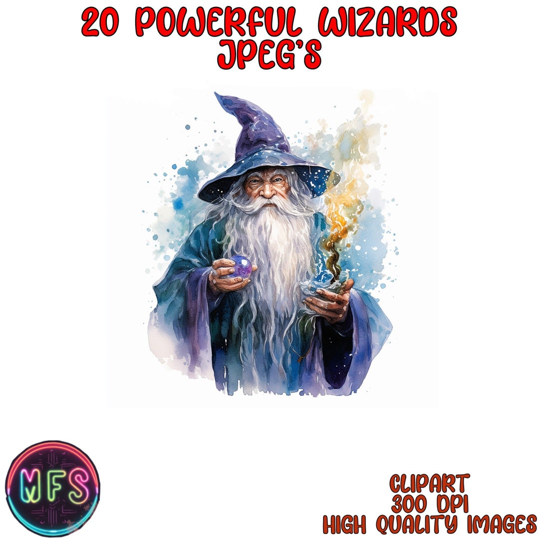 Watercolor Powerful Wizards Clipart, 20 High Quality Jpgs, Instant ...