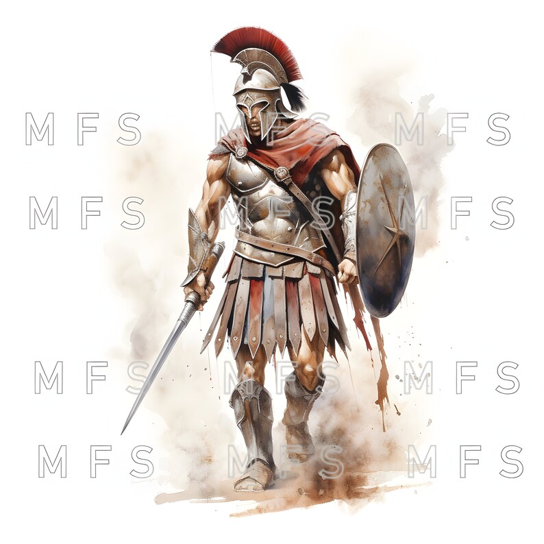 Watercolor Spartan Soldier Clipart, 20 High Quality Jpgs, Instant ...