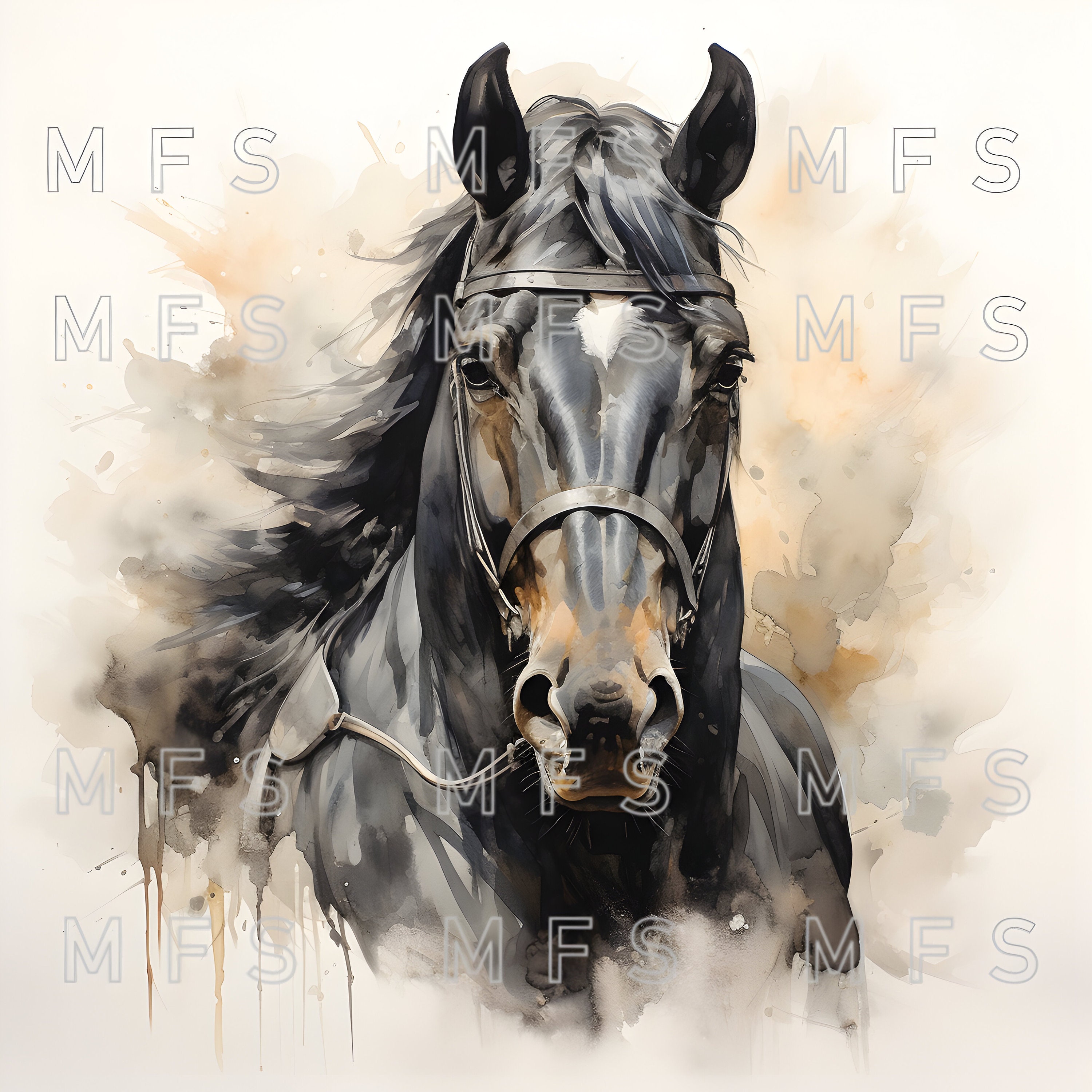 Watercolor Beautiful Black Horse Clipart, 20 High Quality Jpgs, Instant ...