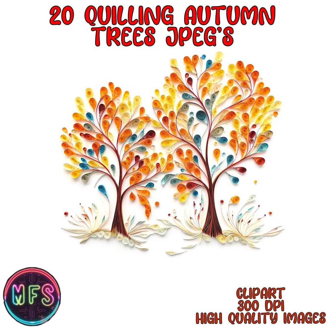 Watercolor Quilling Autumn Trees Clipart 20 High Quality - Etsy