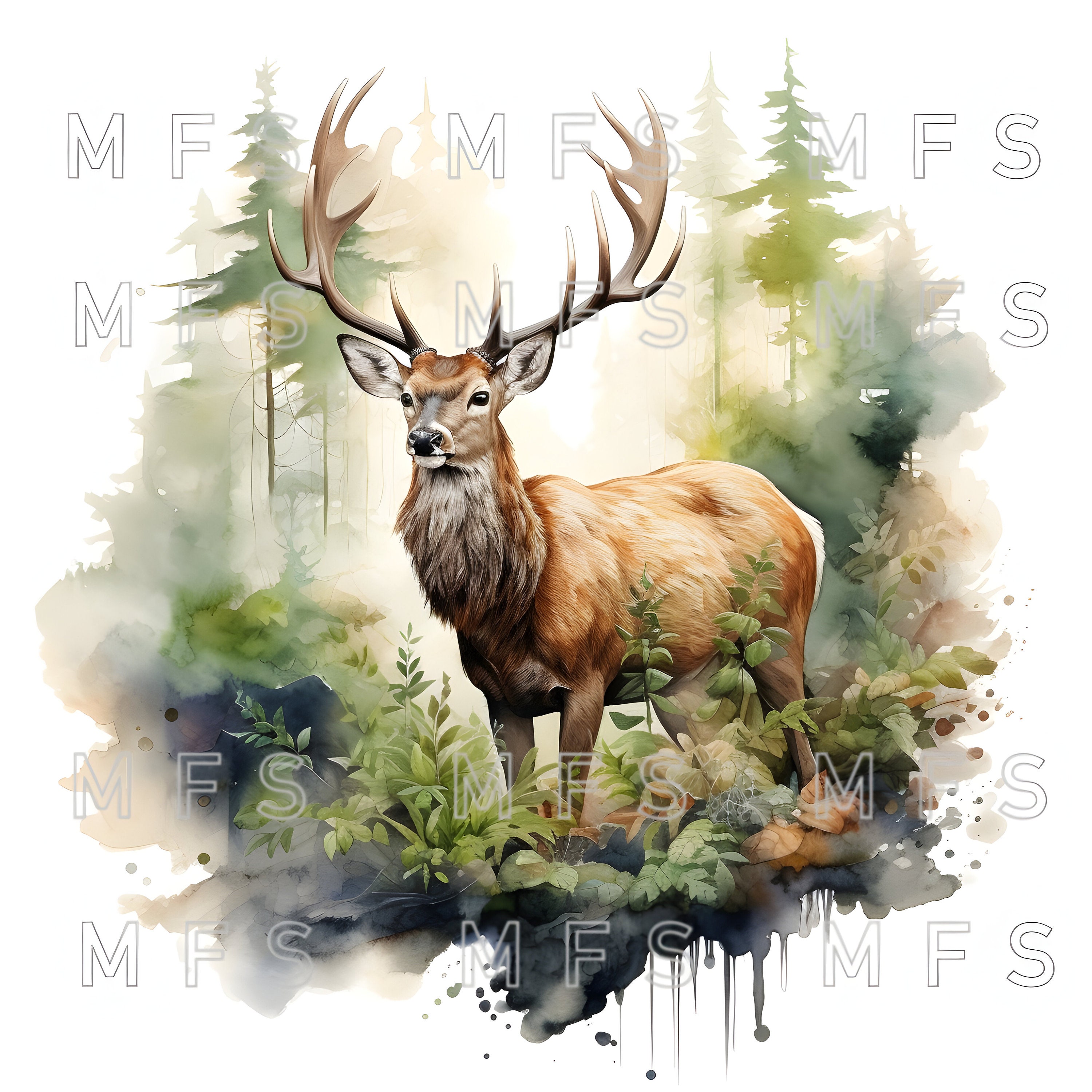 Watercolor Deer in the Forest Clipart, 20 High Quality Jpgs, Instant ...