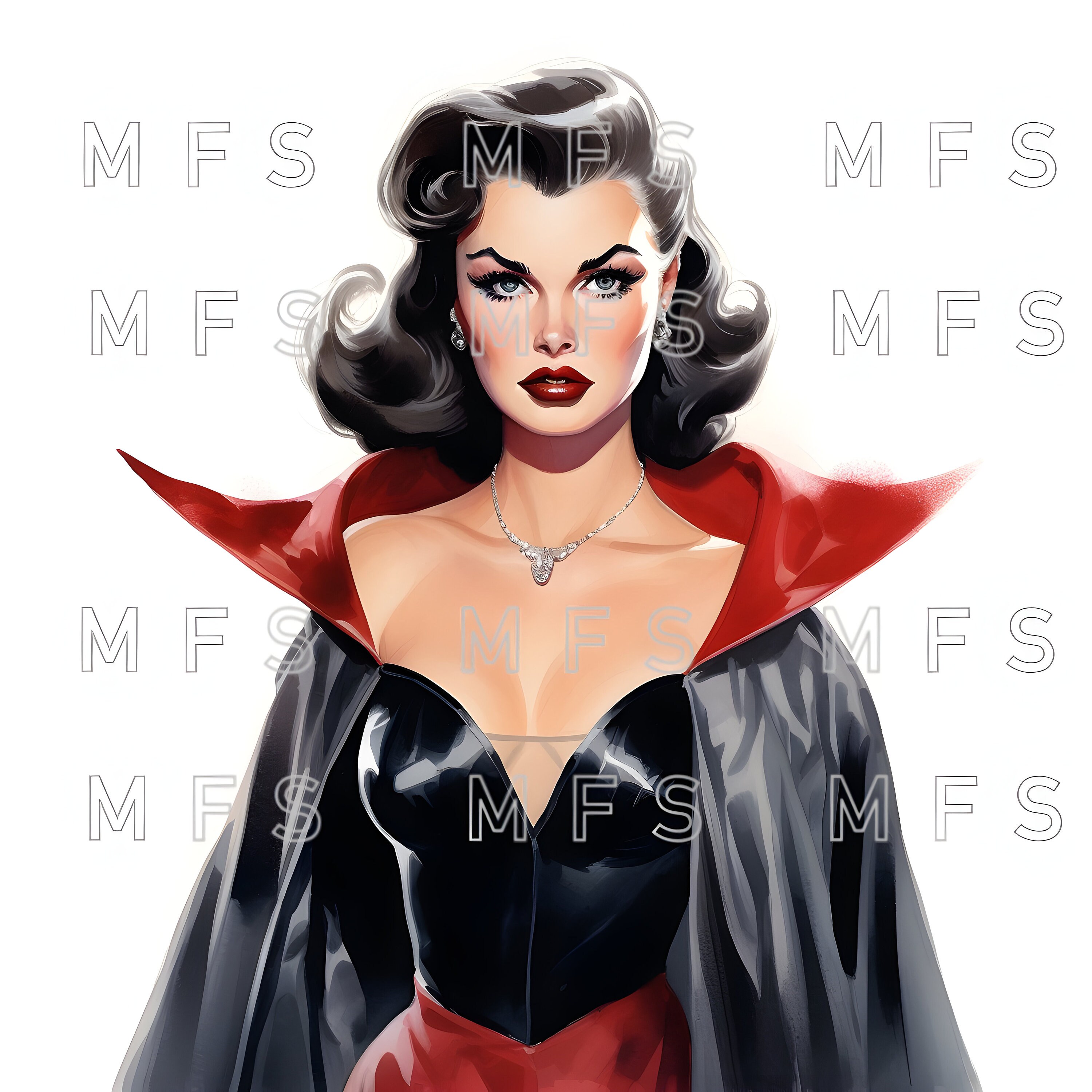 Watercolor 50's Pin up Vampire Girls Clipart, 20 High Quality Jpgs, Instant Digital Download ...