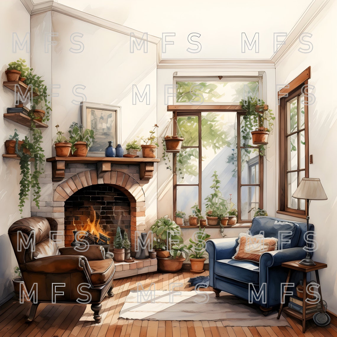 Watercolor Cozy Living Room Clipart, 20 High Quality Jpgs, Instant ...