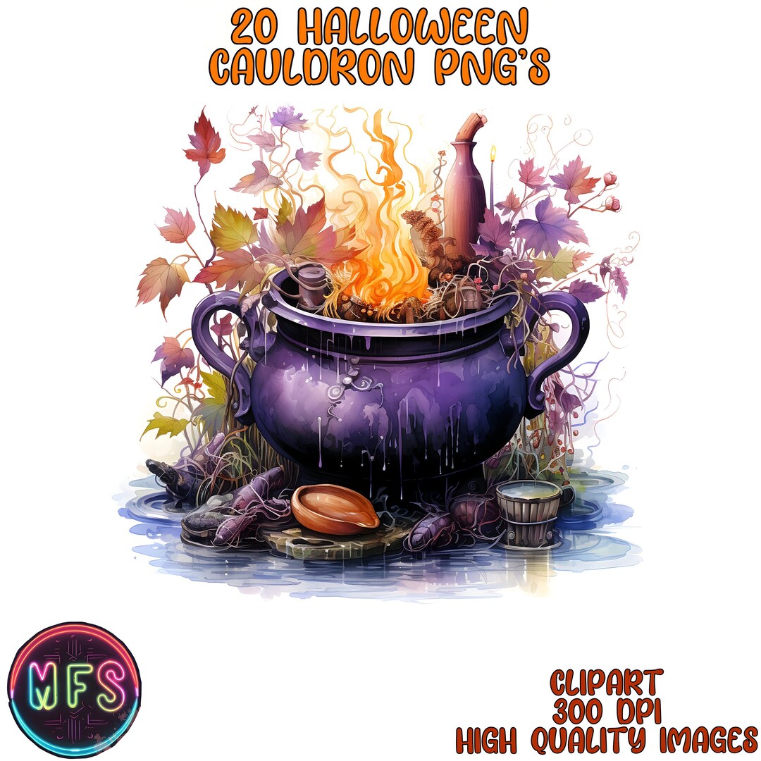 Watercolor Halloween Cauldron Clipart, 20 High Quality Png's, Instant ...