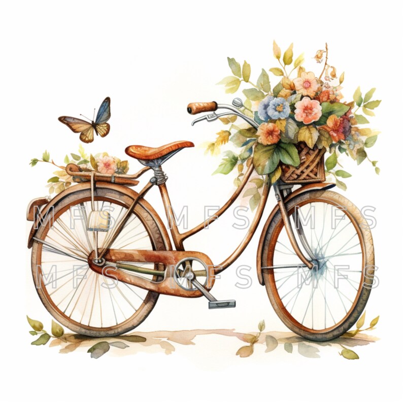 Watercolor Vintage Bicycle Clipart, 20 High Quality Jpgs, Instant ...