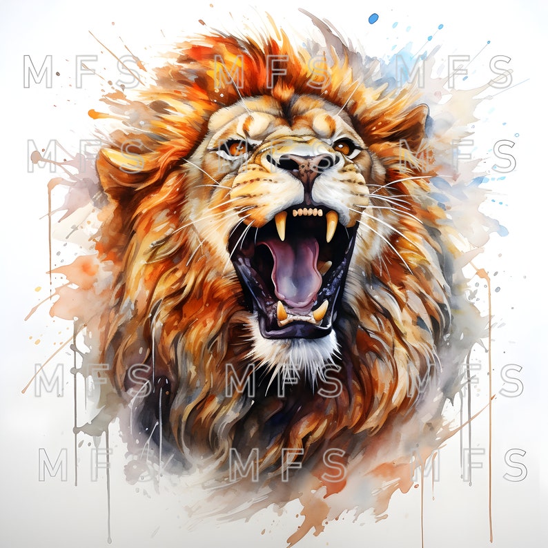 Watercolor Ferocious Lion Clipart 20 High Quality Jpgs - Etsy